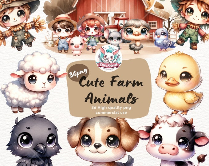 Watercolor Cute Farm Clipart, Farm Animals Nursery Sublimation, Farm ...