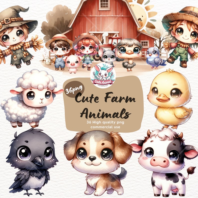 Farm Animals Clipart, Watercolor Farm Clipart, Baby Animals Clipart ...