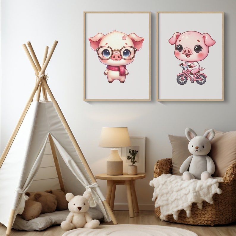 Cute Pig Clipart, Watercolor Baby Pig Nursery, Pig Sleep on Moon ...