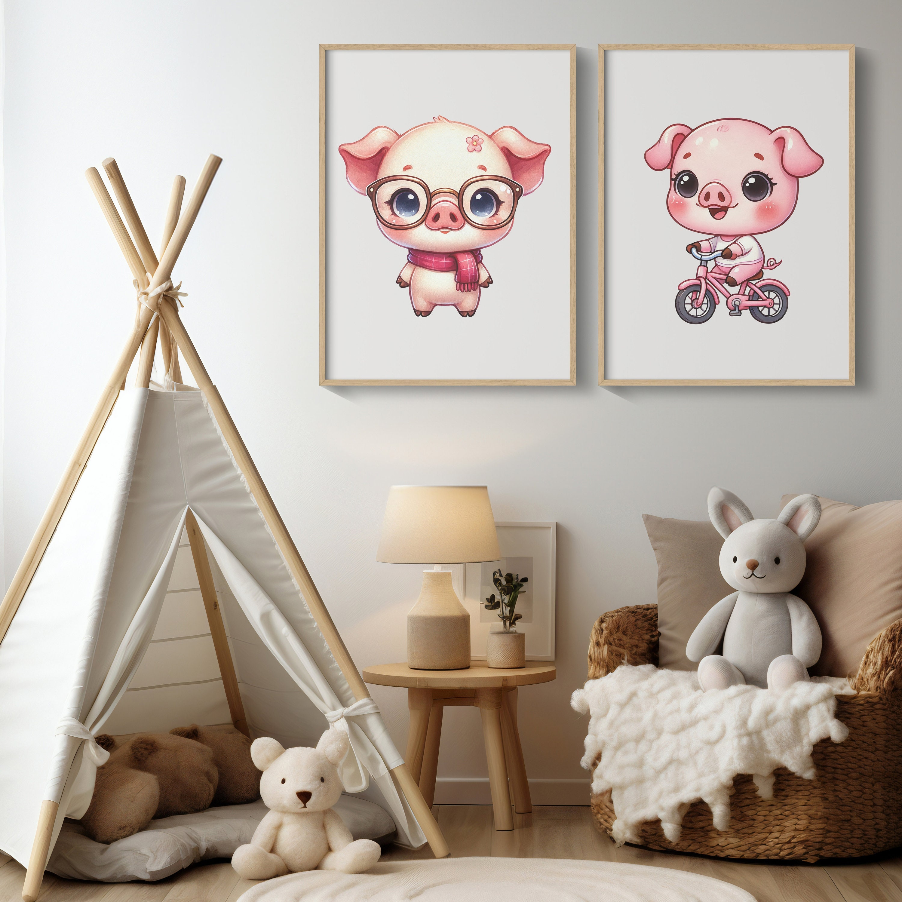 Cute Pig Clipart, Watercolor Baby Pig Nursery, Pig Sleep on Moon ...