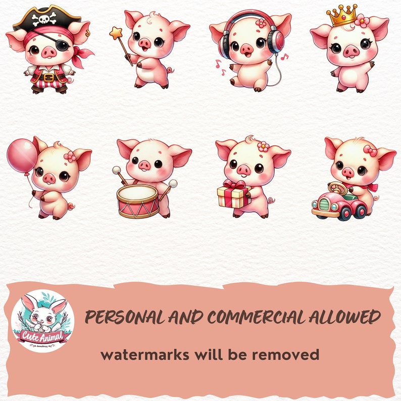 Cute Pig Clipart, Watercolor Baby Pig Nursery, Pig Sleep on Moon ...