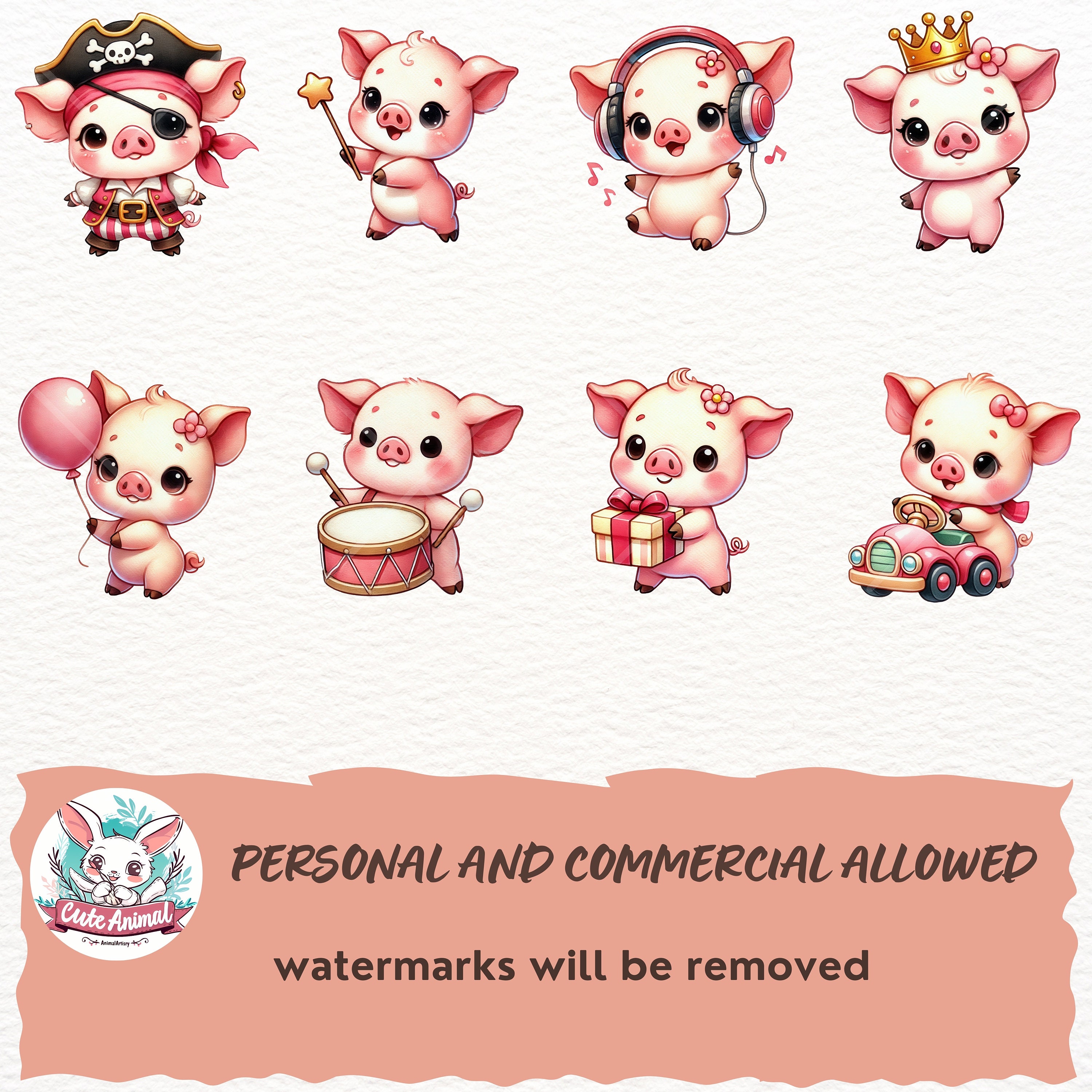 Cute Pig Clipart, Watercolor Baby Pig Nursery, Pig Sleep on Moon ...