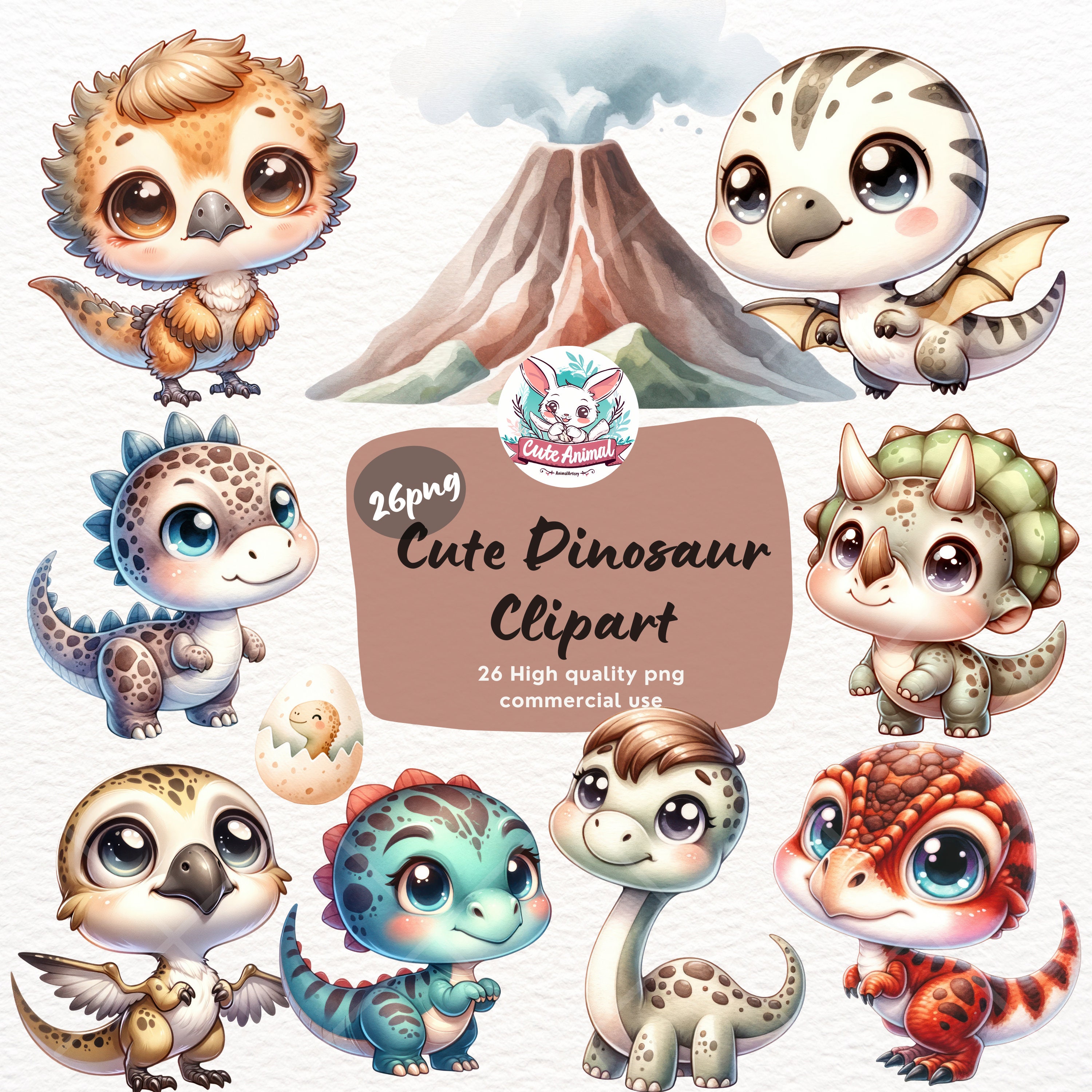 Cute Dinosaurs Clipart, Watercolor Dinosaur Clipart, Trex Png, Dinosaur ...