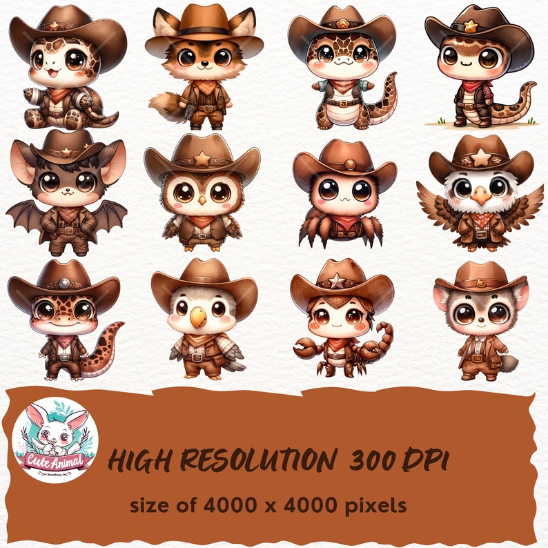 Cowboy Animal Clipart, Safari Animals Clipart, Watercolor Animals ...