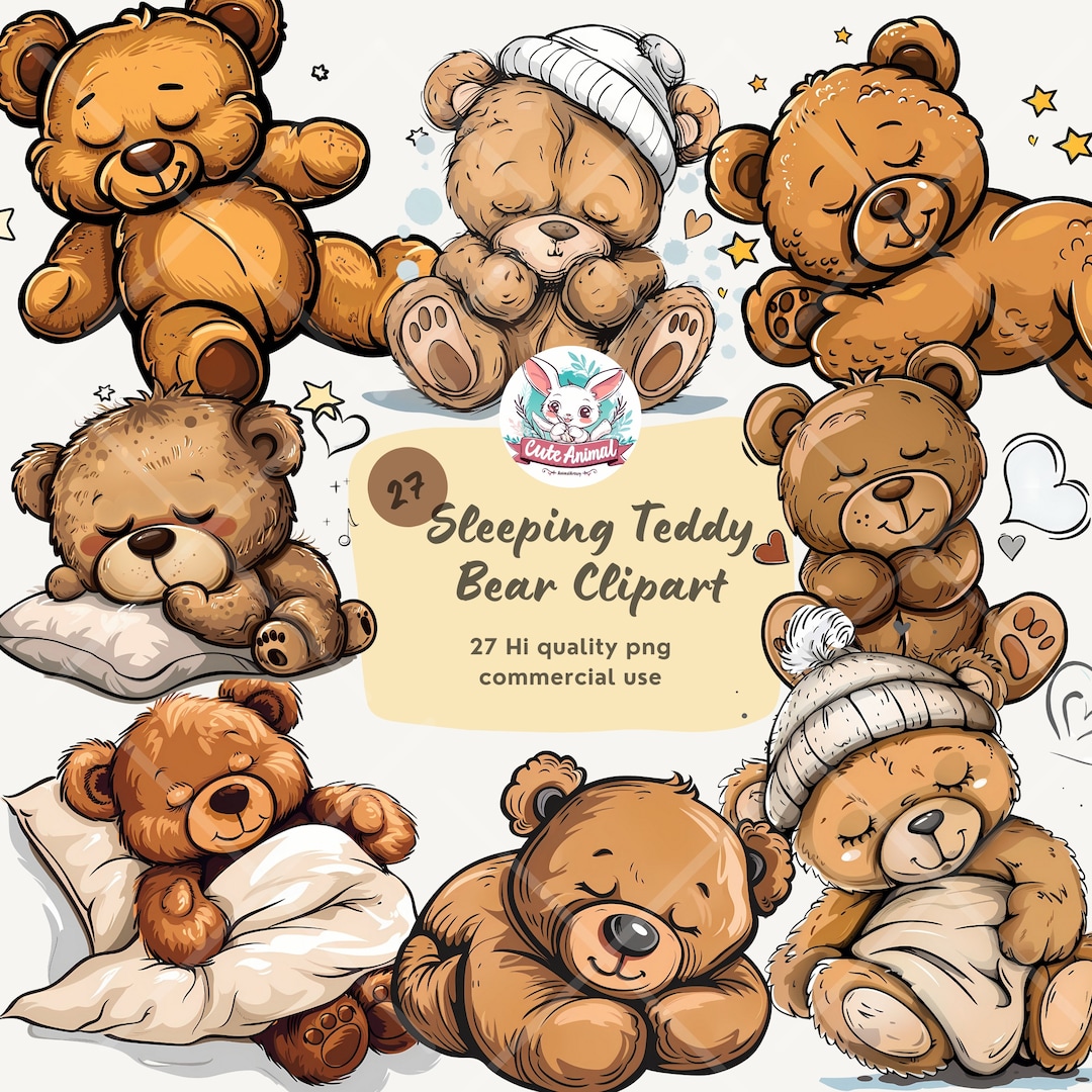 27 PNG Sleeping Teddy Bear Clipart, Watercolor Clipart, Cute Digital ...