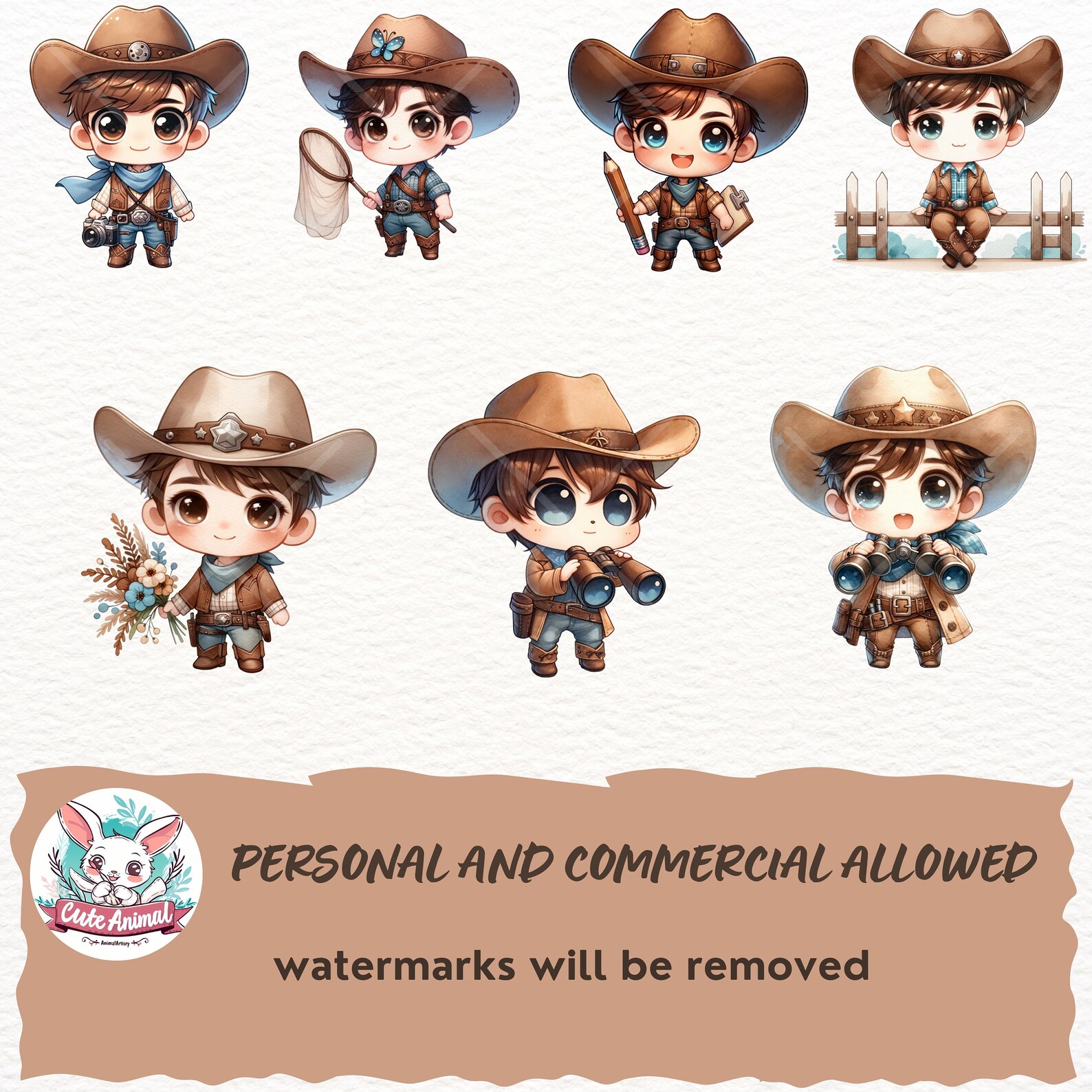 Baby Cowboy Clipart Bundle, Watercolor Clipart, Cute Cowboy Png, Wild ...