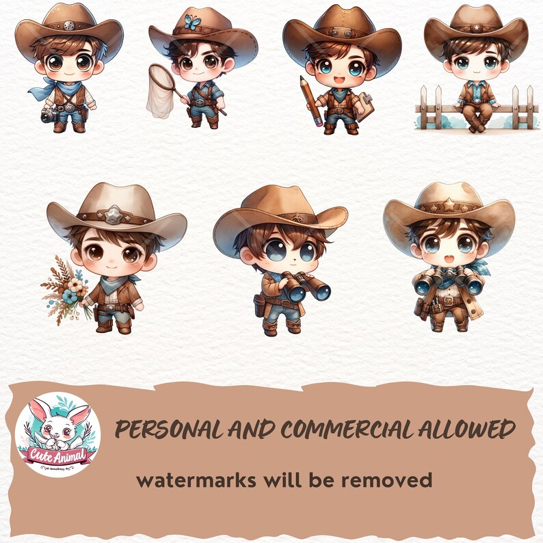 Baby Cowboy Clipart Bundle, Watercolor Clipart, Cute Cowboy Png, Wild ...