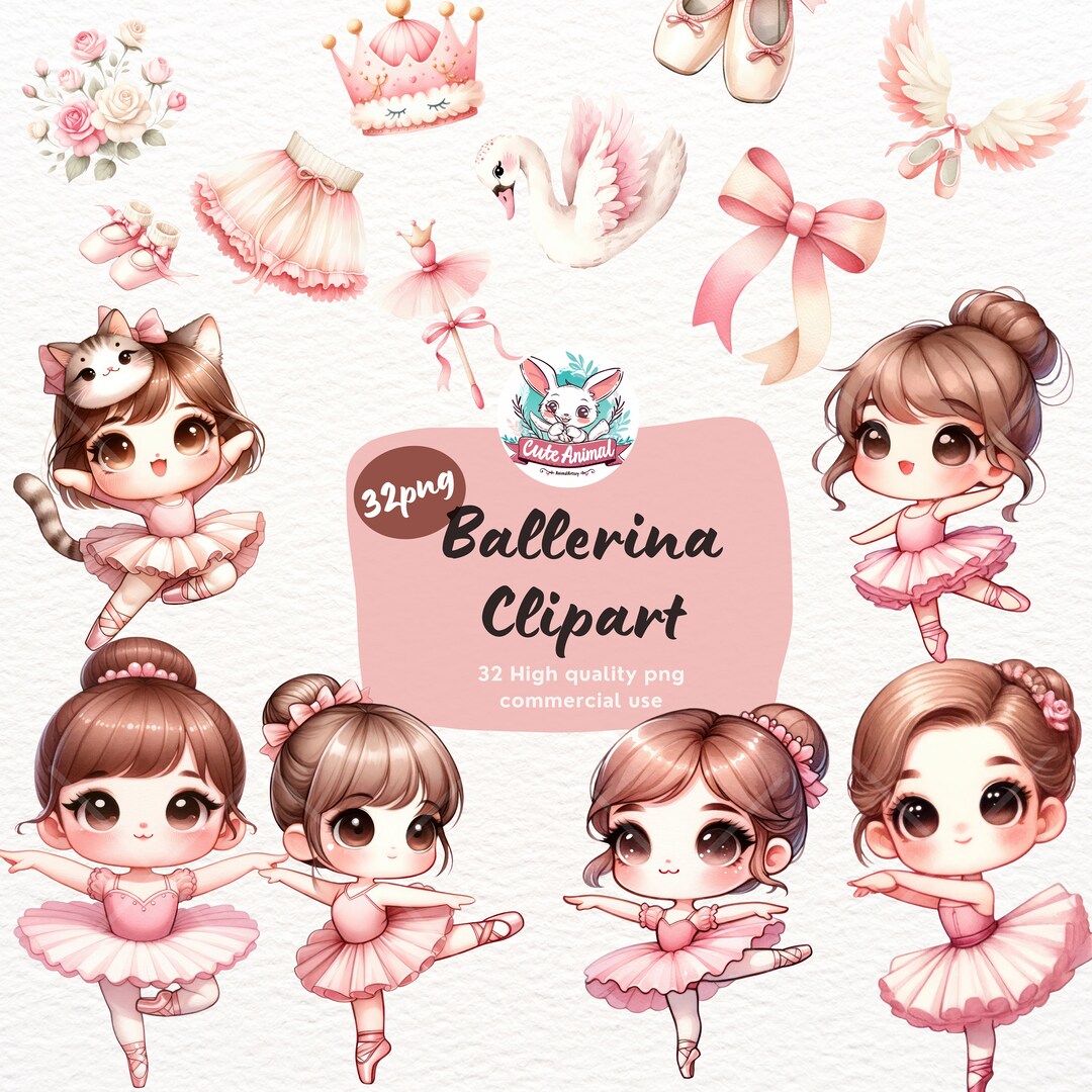Pink Ballerina Clipart Bundle, Ballet Girl Swan Nursery Sublimation ...