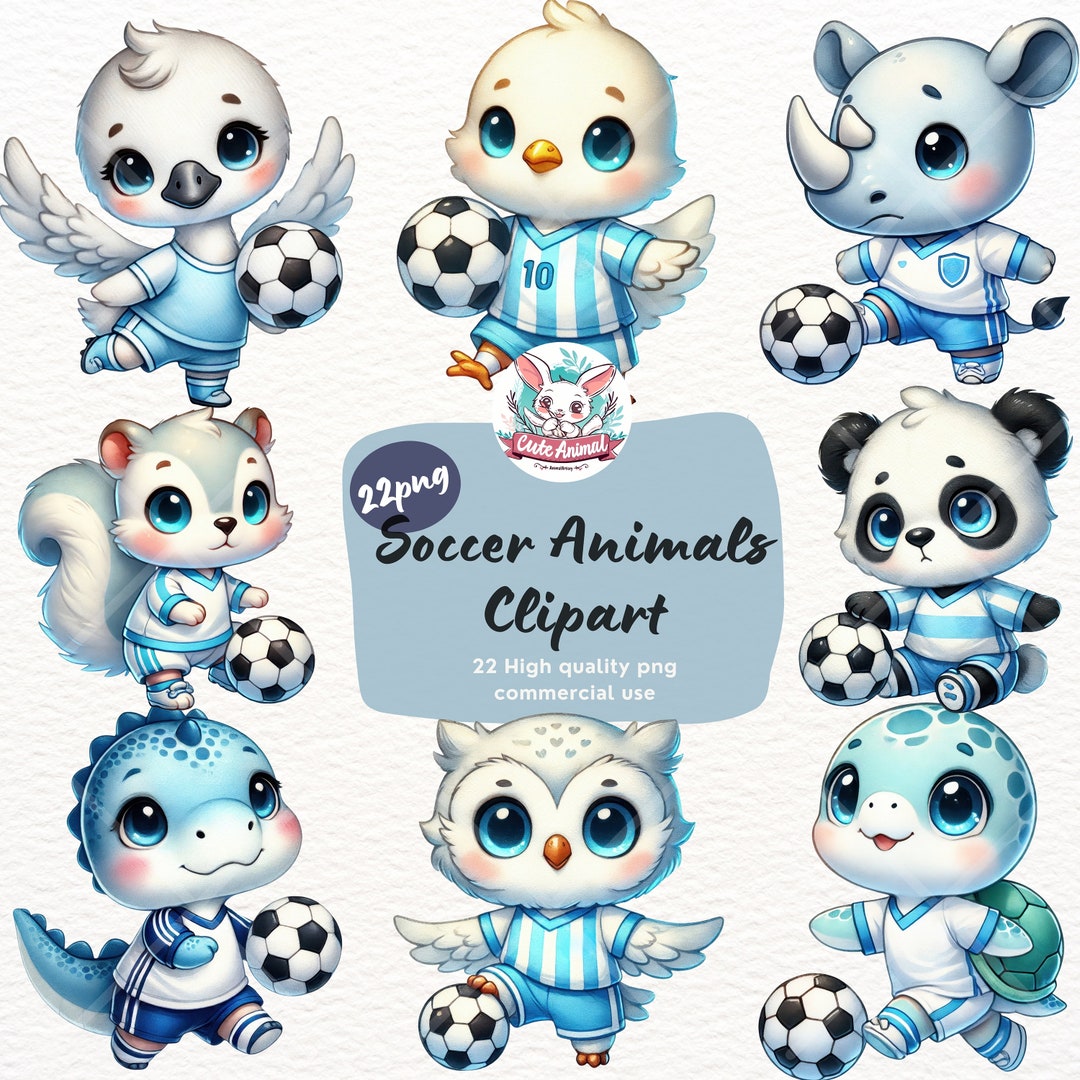 Soccer Animals Clipart, Watercolor Cute Cartoon Sports Nursery ...