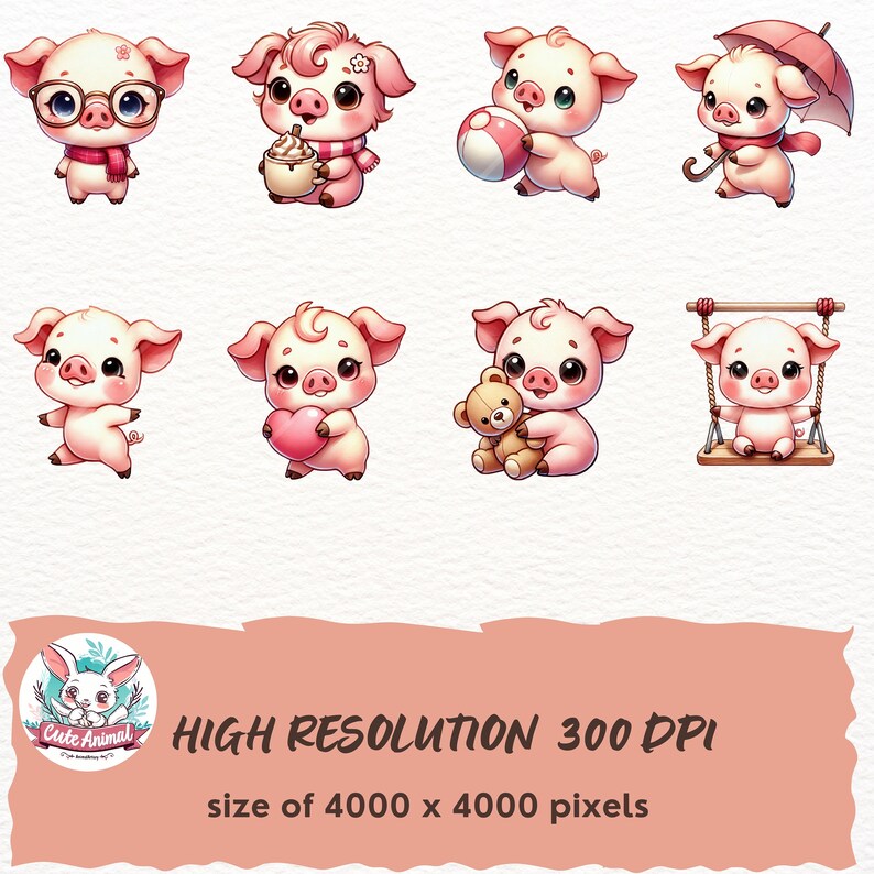 Cute Pig Clipart, Watercolor Baby Pig Nursery, Pig Sleep on Moon ...