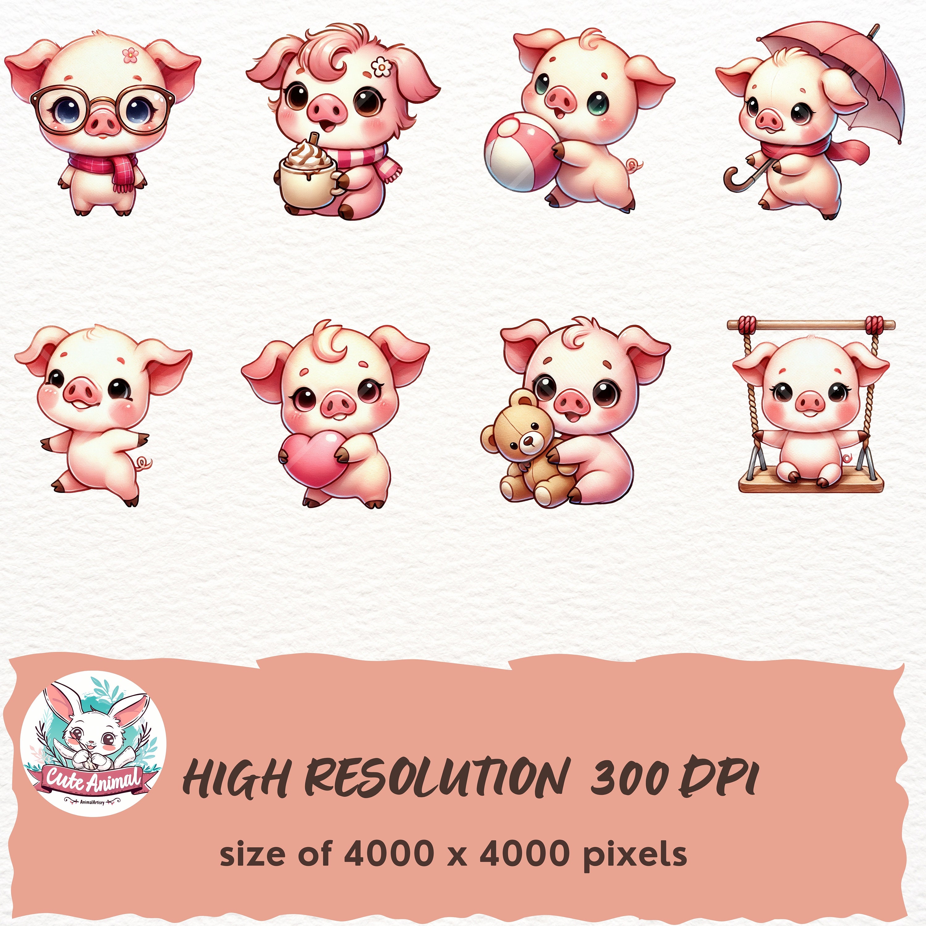 Cute Pig Clipart, Watercolor Baby Pig Nursery, Pig Sleep on Moon ...