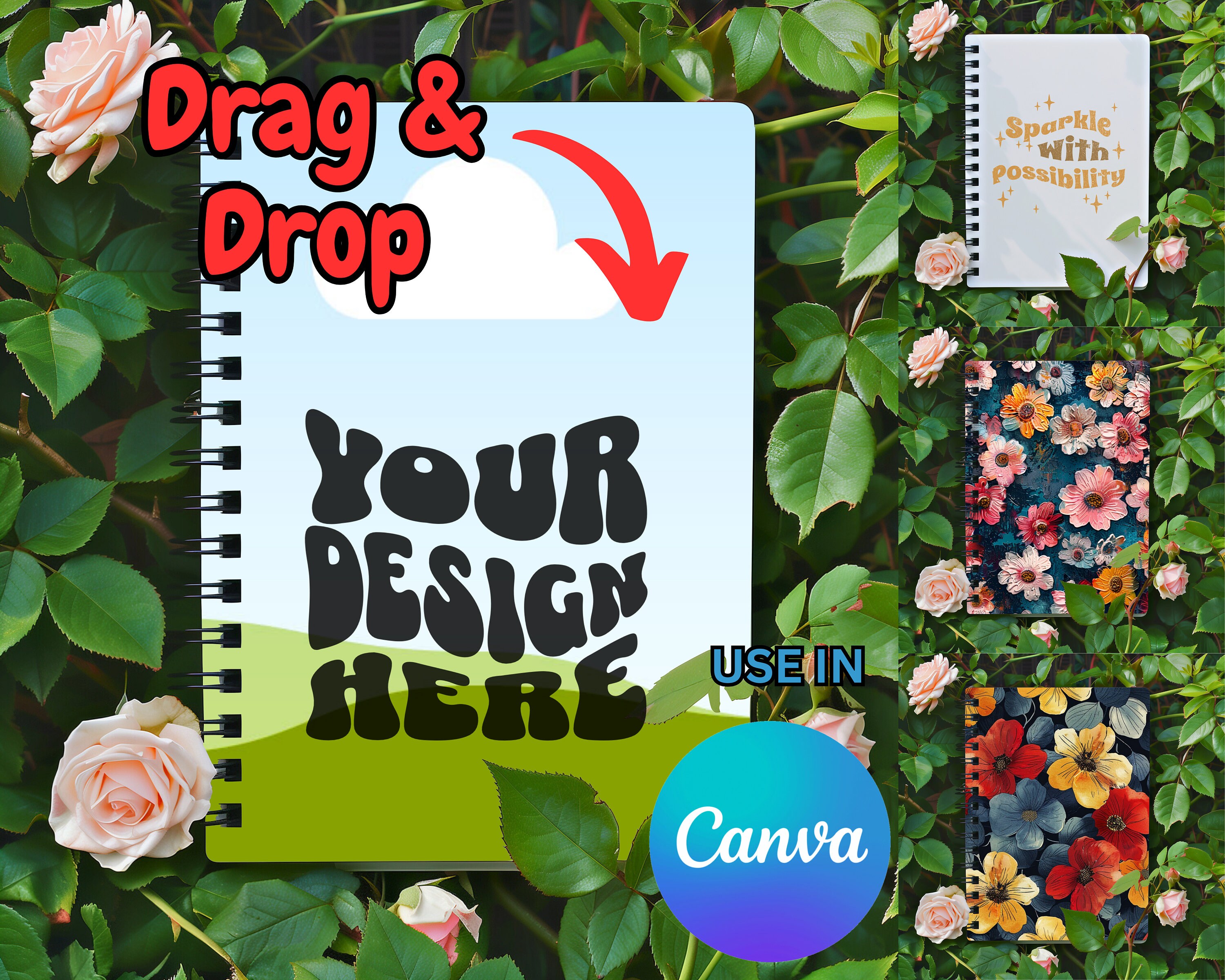 Spiral Notebook Mockup Canva A5 Rounded Corners Drag and Drop Smart ...
