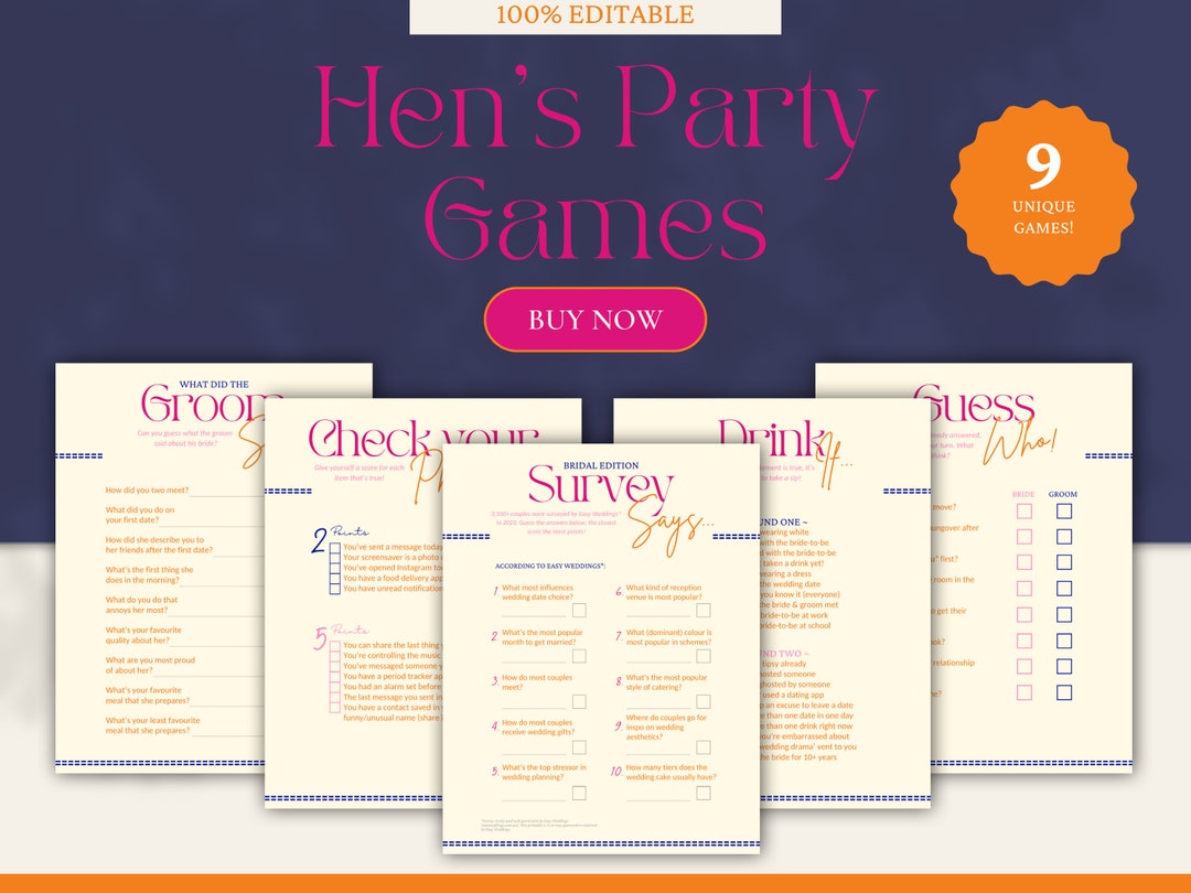 Editable Hens Party Games Bundle: Unique Bridal Shower Printables ...