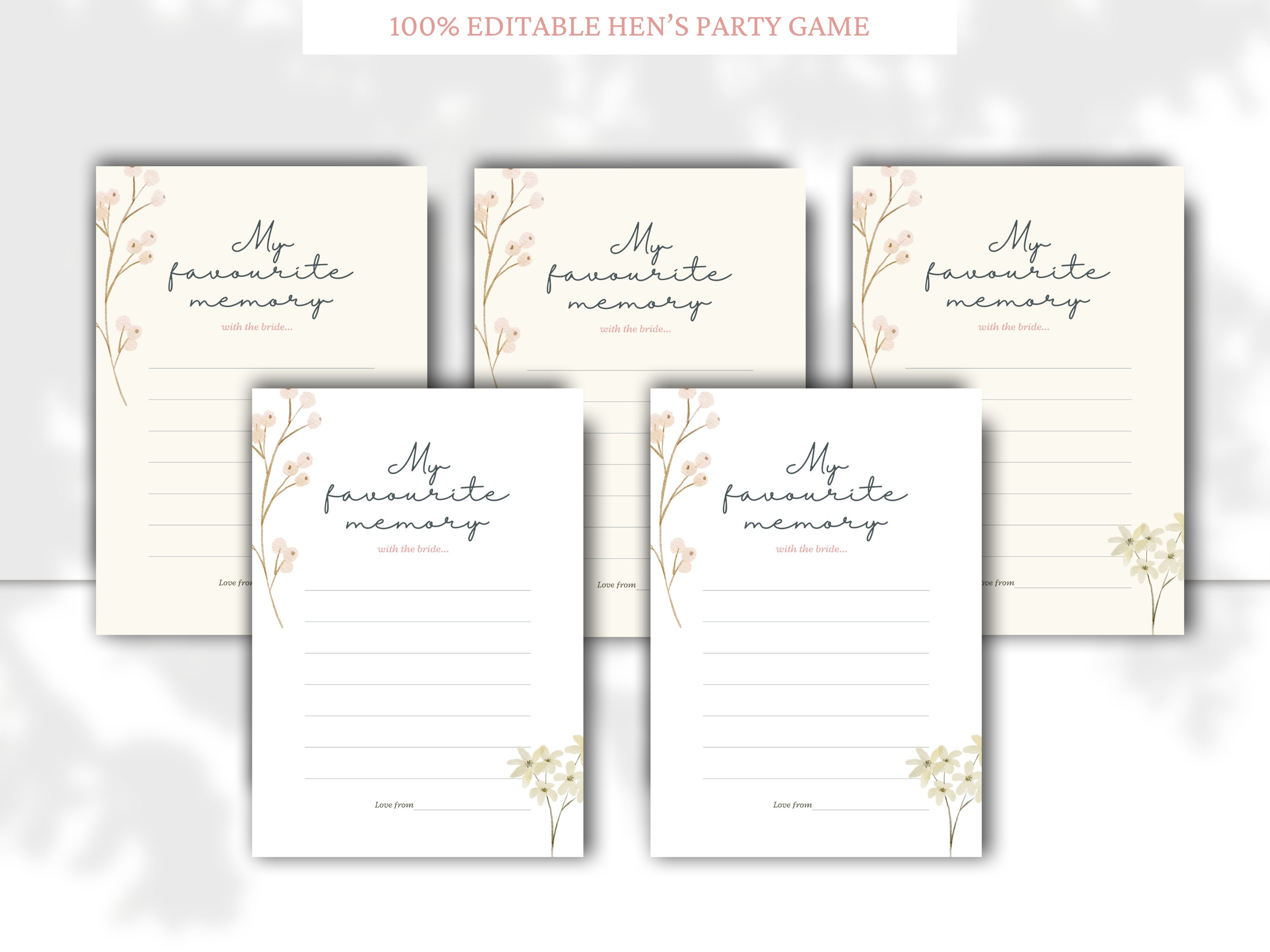 Favourite Memory With the Bride Cards: Hens Party Game (printable ...