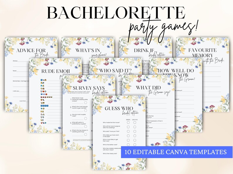 Editable Bachelorette's Party / Hen Night Games – Use Canva Free ...