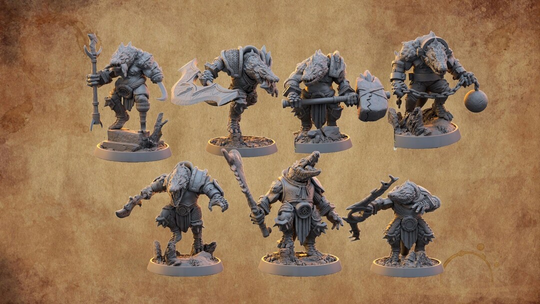 Crocodile Men Set 2 Crocodilian Miniatures for Tabletop Games Abs-like ...
