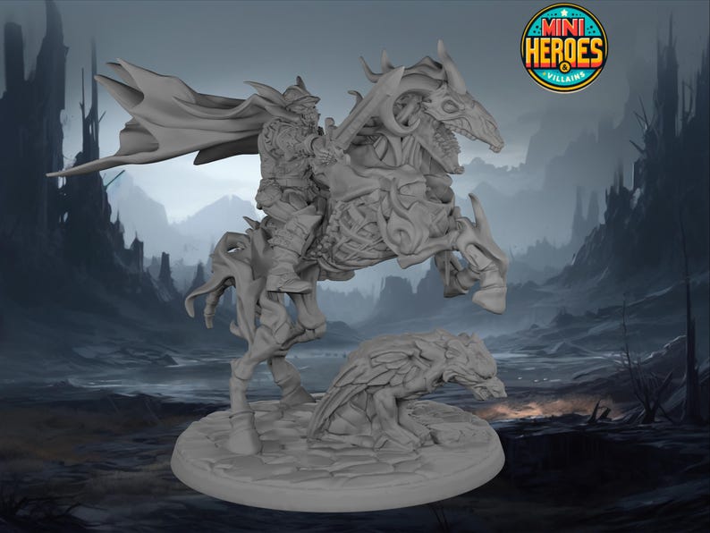 Fully Armored Undead Skeleton & Horse Dark Fantasy RPG Miniature TTRPG ...