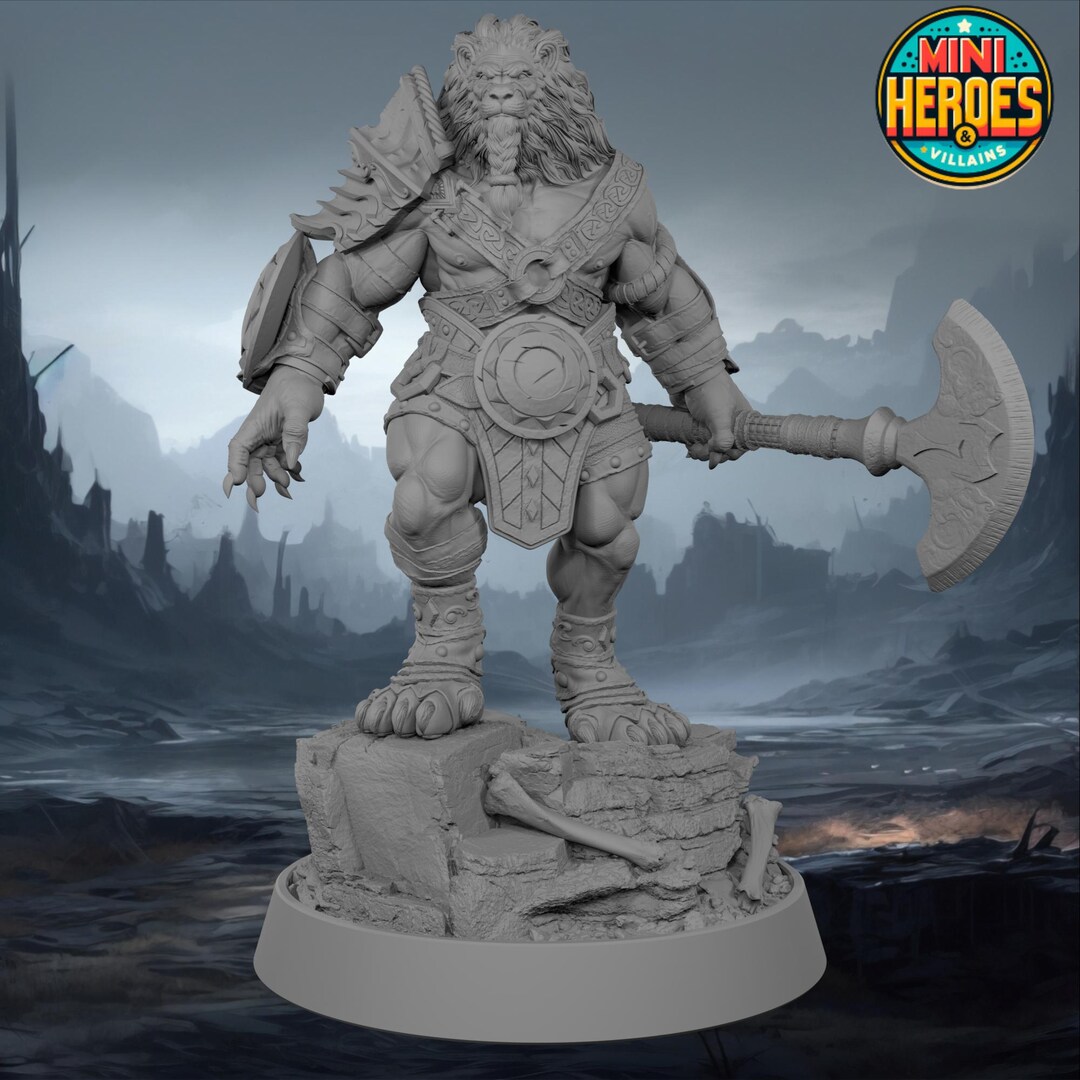 Lionfolk Fighter Miniature With Glaive 32mm Scale DND Pathfinder ...