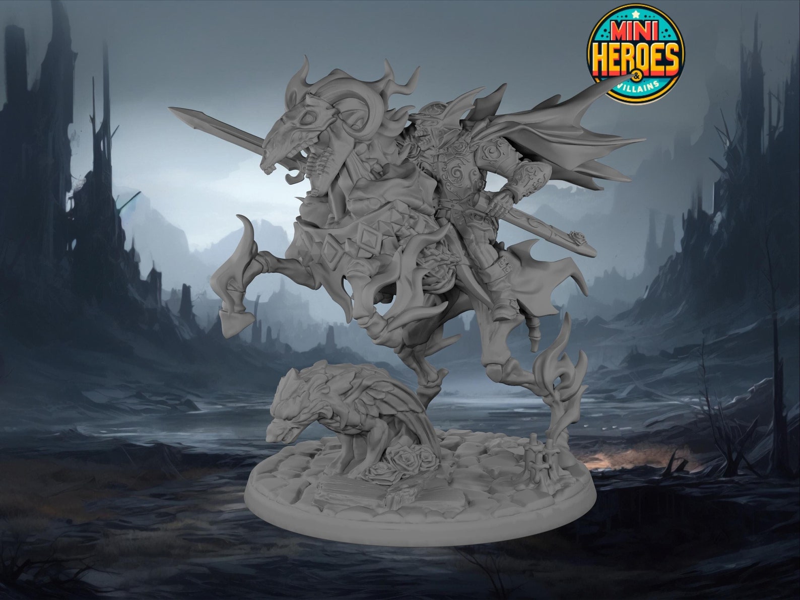 Fully Armored Undead Skeleton & Horse Dark Fantasy RPG Miniature TTRPG ...