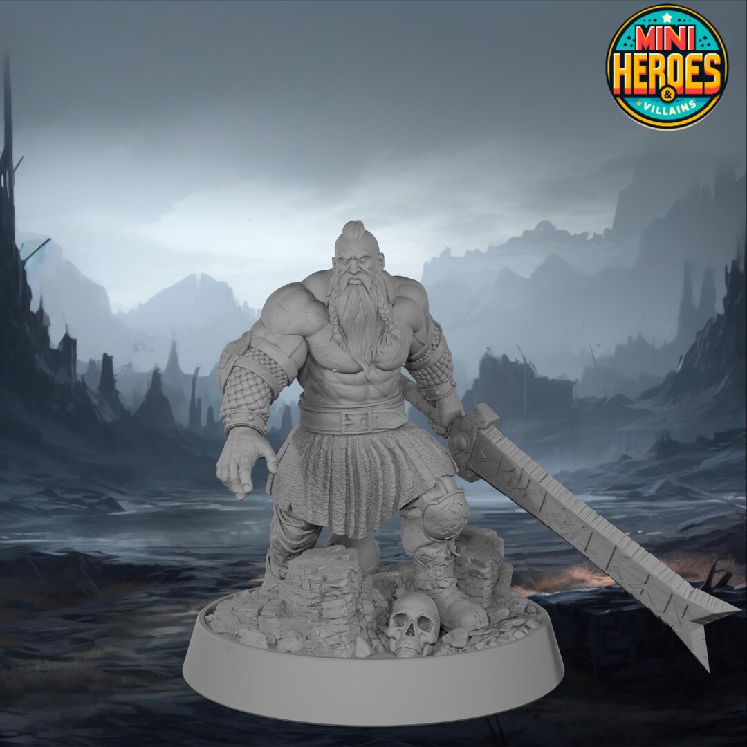 Unarmored Viking Barbarian Miniature With Massive Sword on Unique Base ...