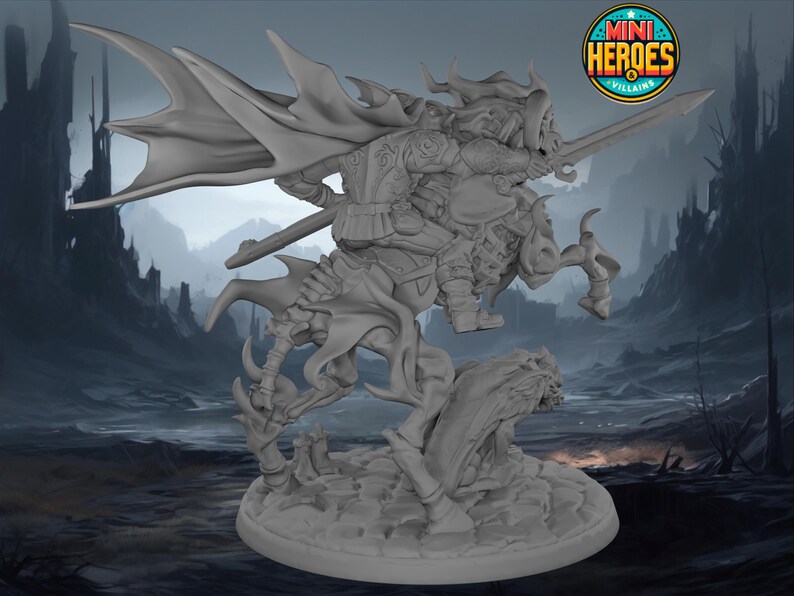 Fully Armored Undead Skeleton & Horse Dark Fantasy RPG Miniature TTRPG ...