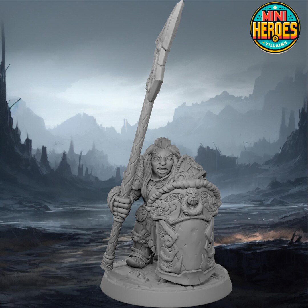 Female Armored Dwarf Miniature Full Body Shield Halberd Axebow Axegun ...