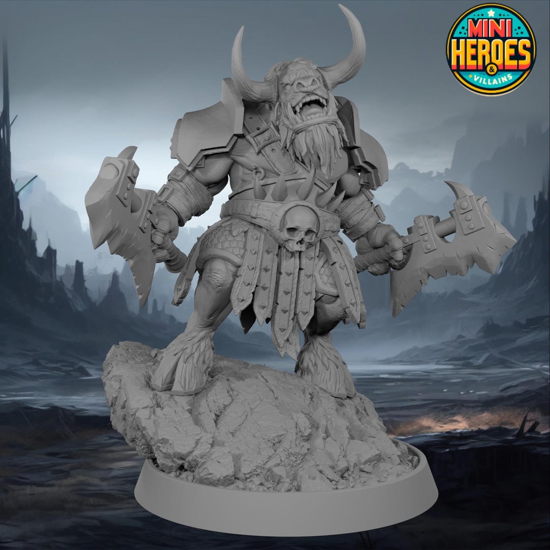 Powerful Minotaur Warrior Miniature Dual Wielding Axes Custom Base ...
