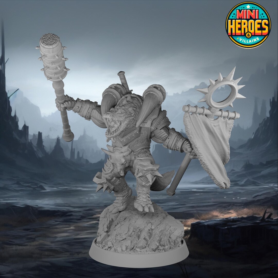 3D Printed Crocodilian Commander Miniature With Spiked Mace 32mm Scale ...