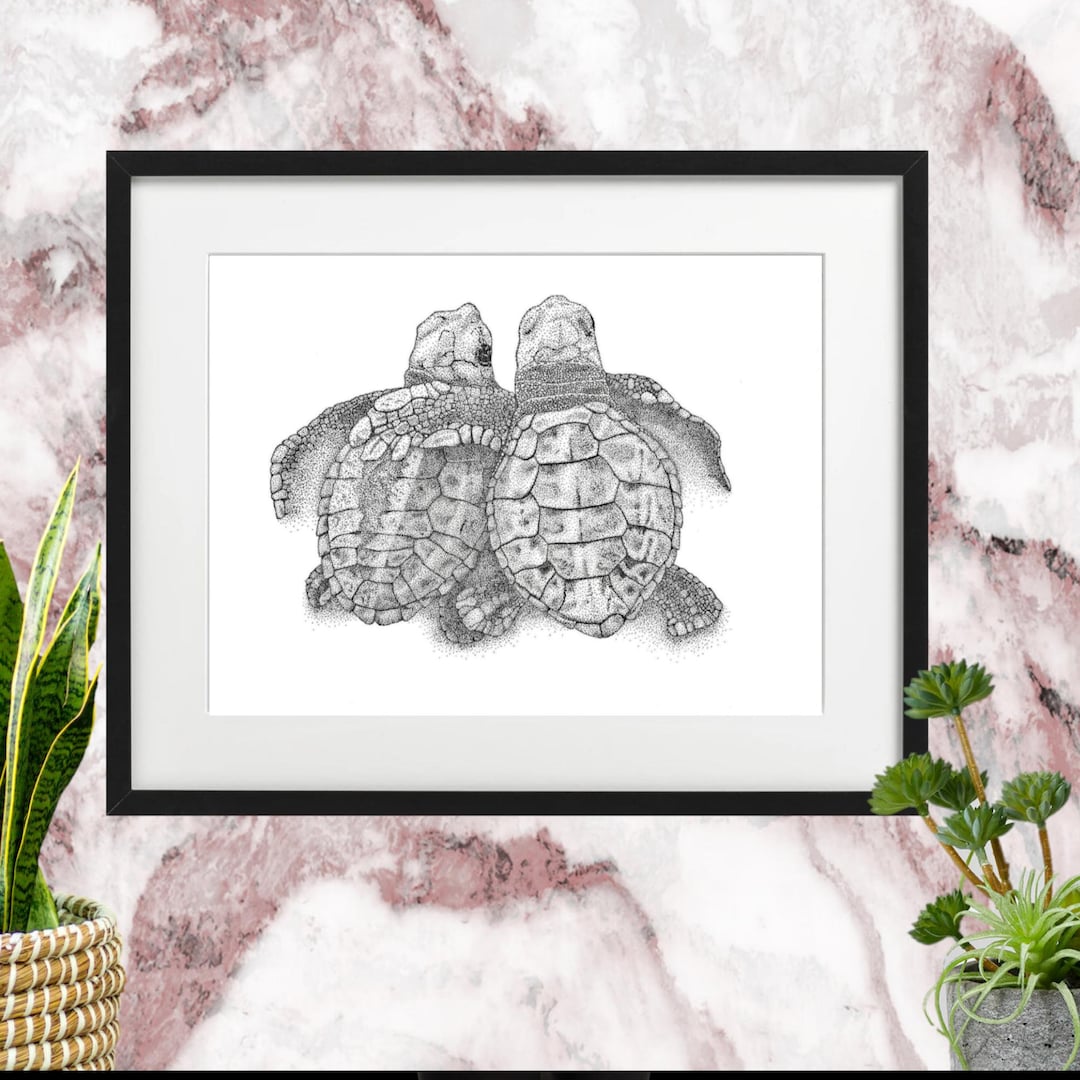Pointillism Baby Sea Turtles Print - Etsy