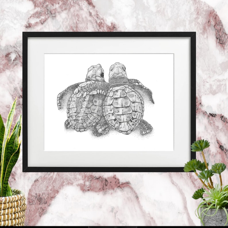 Pointillism Baby Sea Turtles Print - Etsy