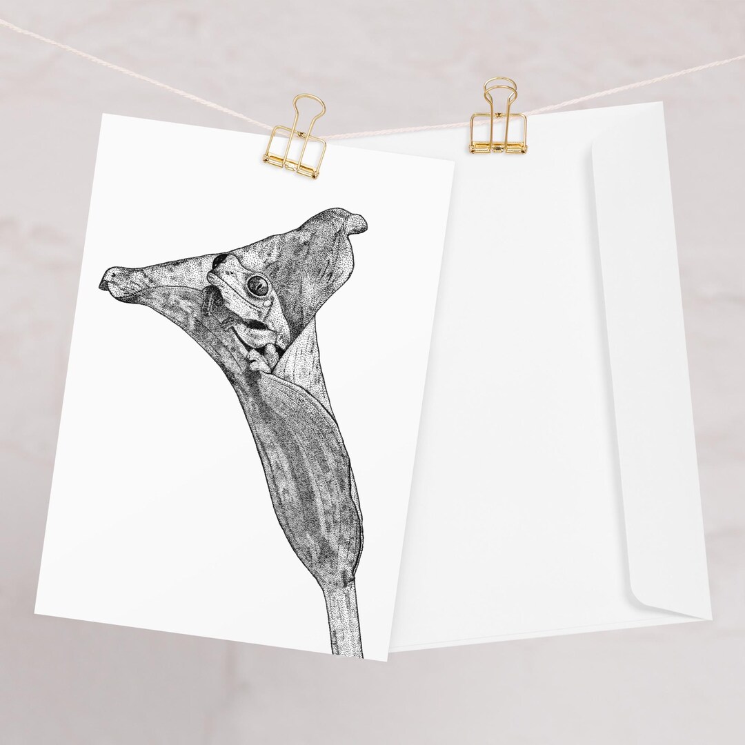 Pointillism Frog in A Flower Greeting/thank You Card - Etsy