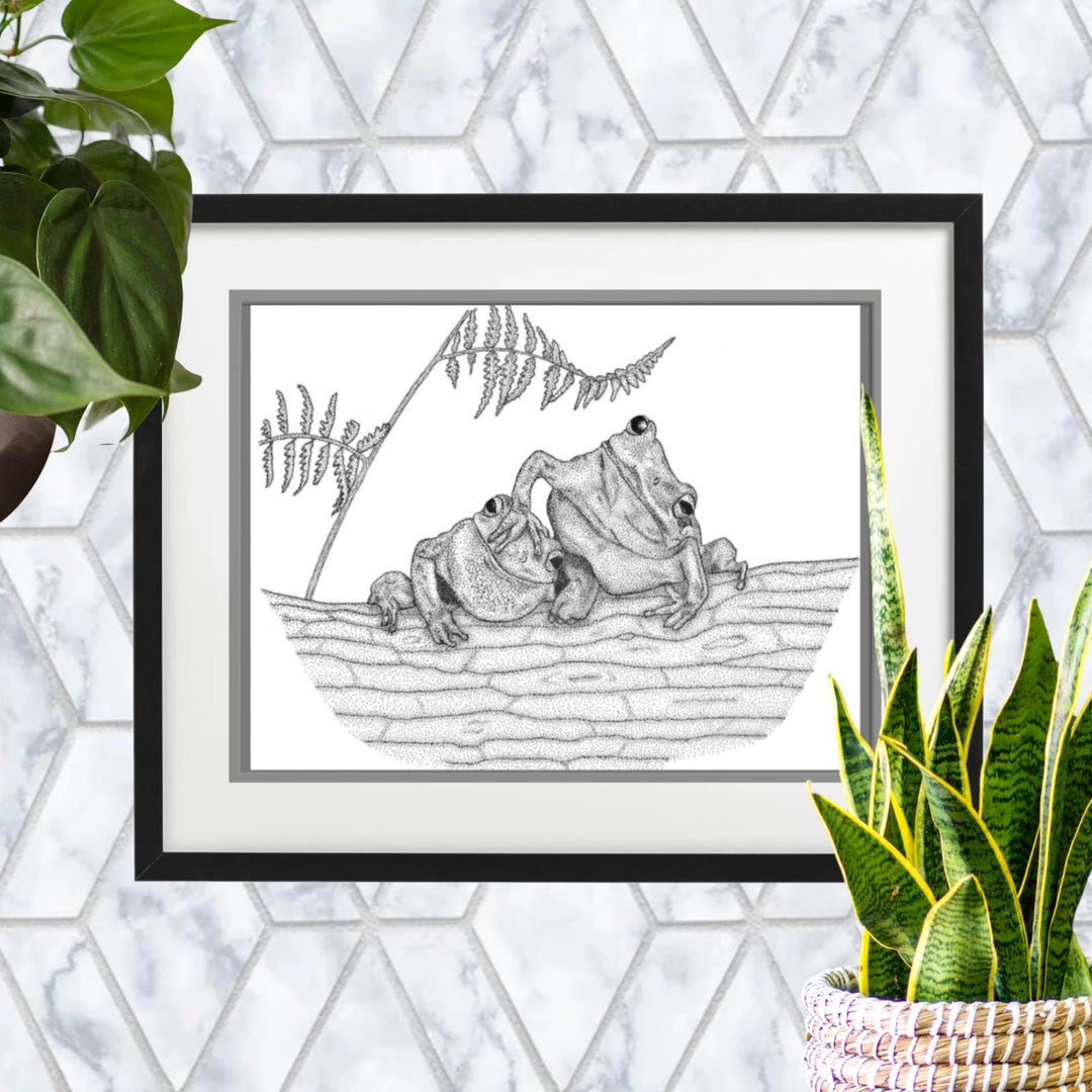 Pointillism Frogs on a Log Print - Etsy