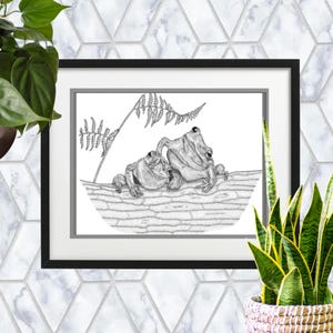 Pointillism Frogs on a Log Print - Etsy