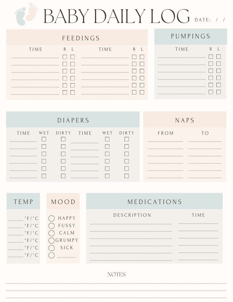 Baby Daily Log Tracker Newborn Diary Chart Feedings Log Diaper Changes ...