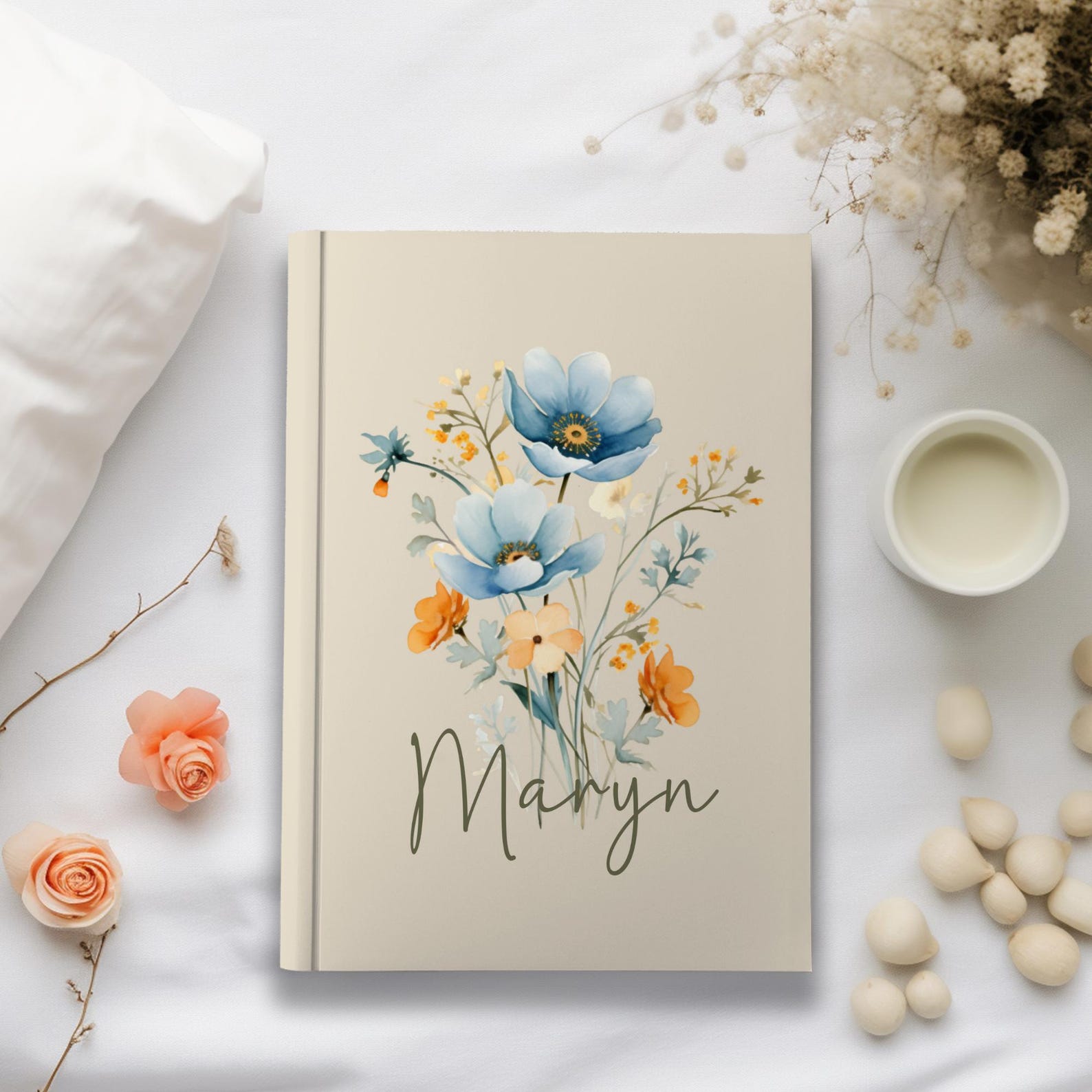 Wildflower Personalized Journal Hardcover, Custom Notebook for Women or ...