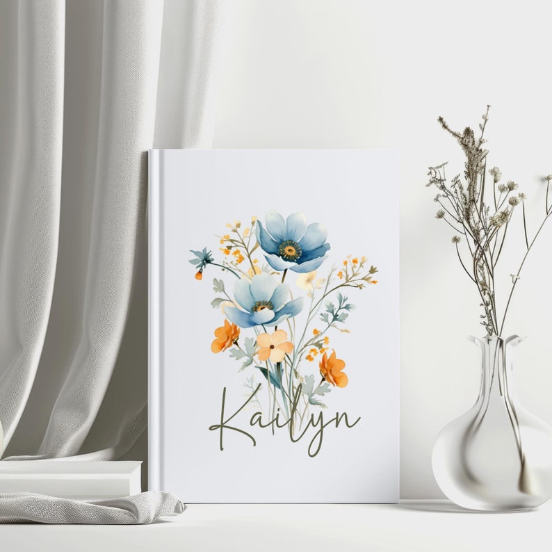 Wildflower Personalized Journal Hardcover, Custom Notebook for Women or ...