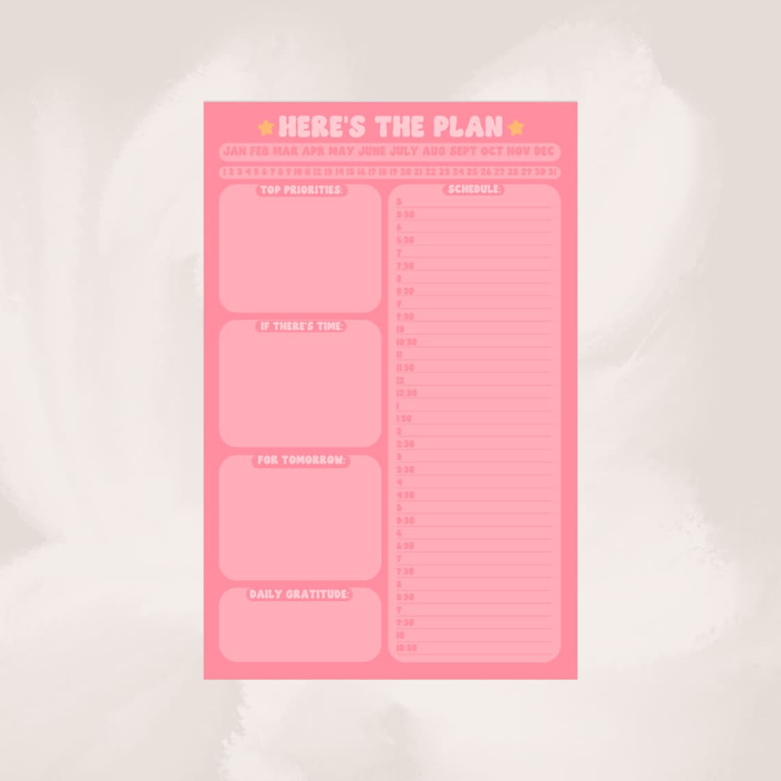 Daily Planner Notepad Pink Digital - Etsy