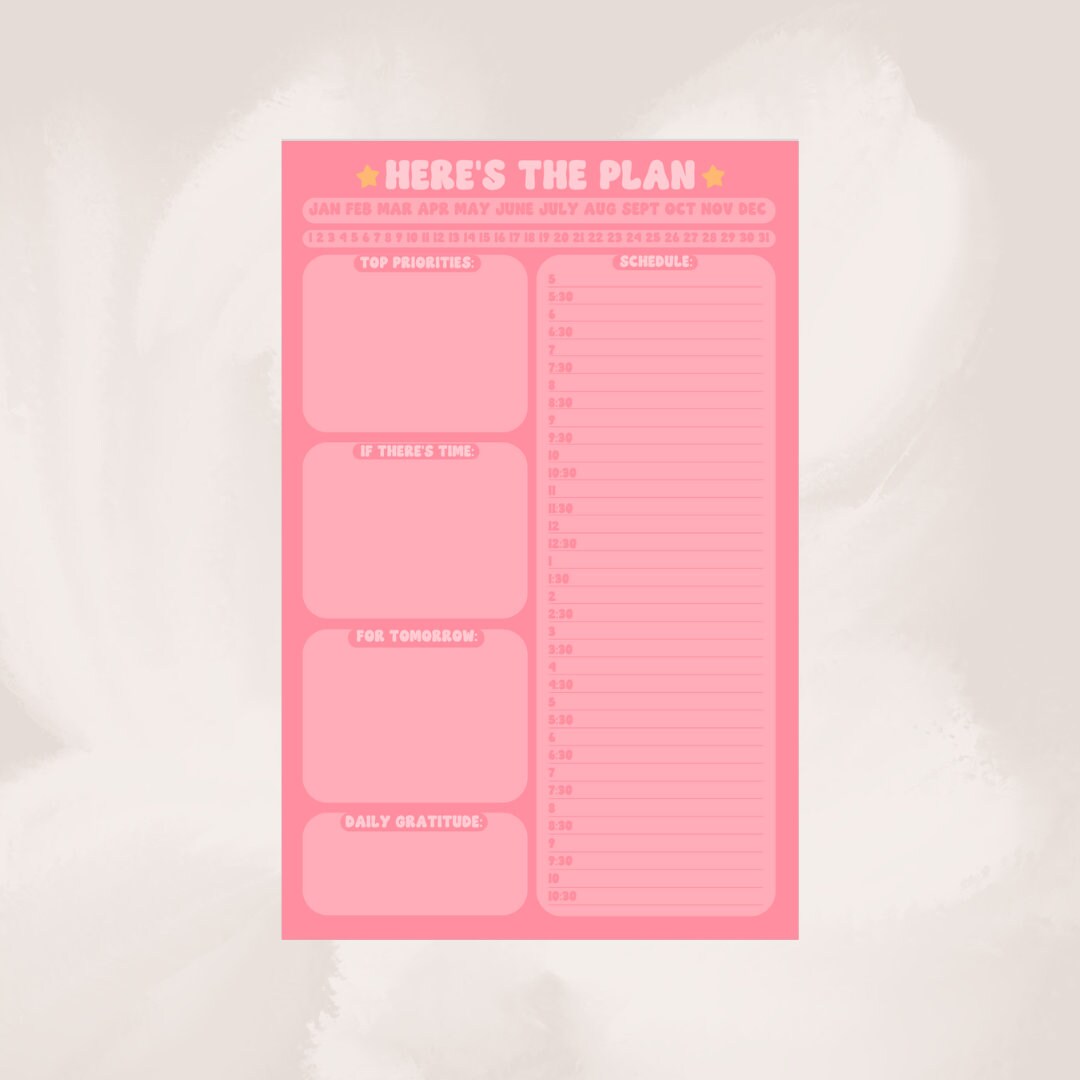 Daily Planner Notepad Pink Digital - Etsy