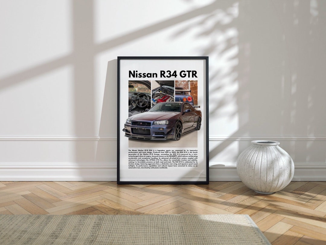 Nissan GTR R34 JDM Poster Automotive Wall Art Decorative Racing Prints ...