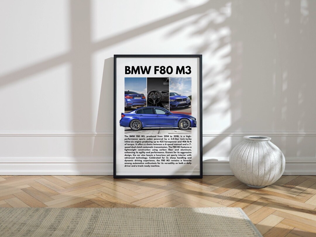 BMW M3 F80 Poster Automotive Wall Art Decorative Racing Prints Car ...