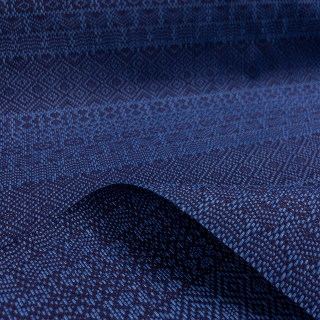 Indigo Asagi Sashiko Rhombus Sashiko-ori Style Japanese Fabric - 43” by ...