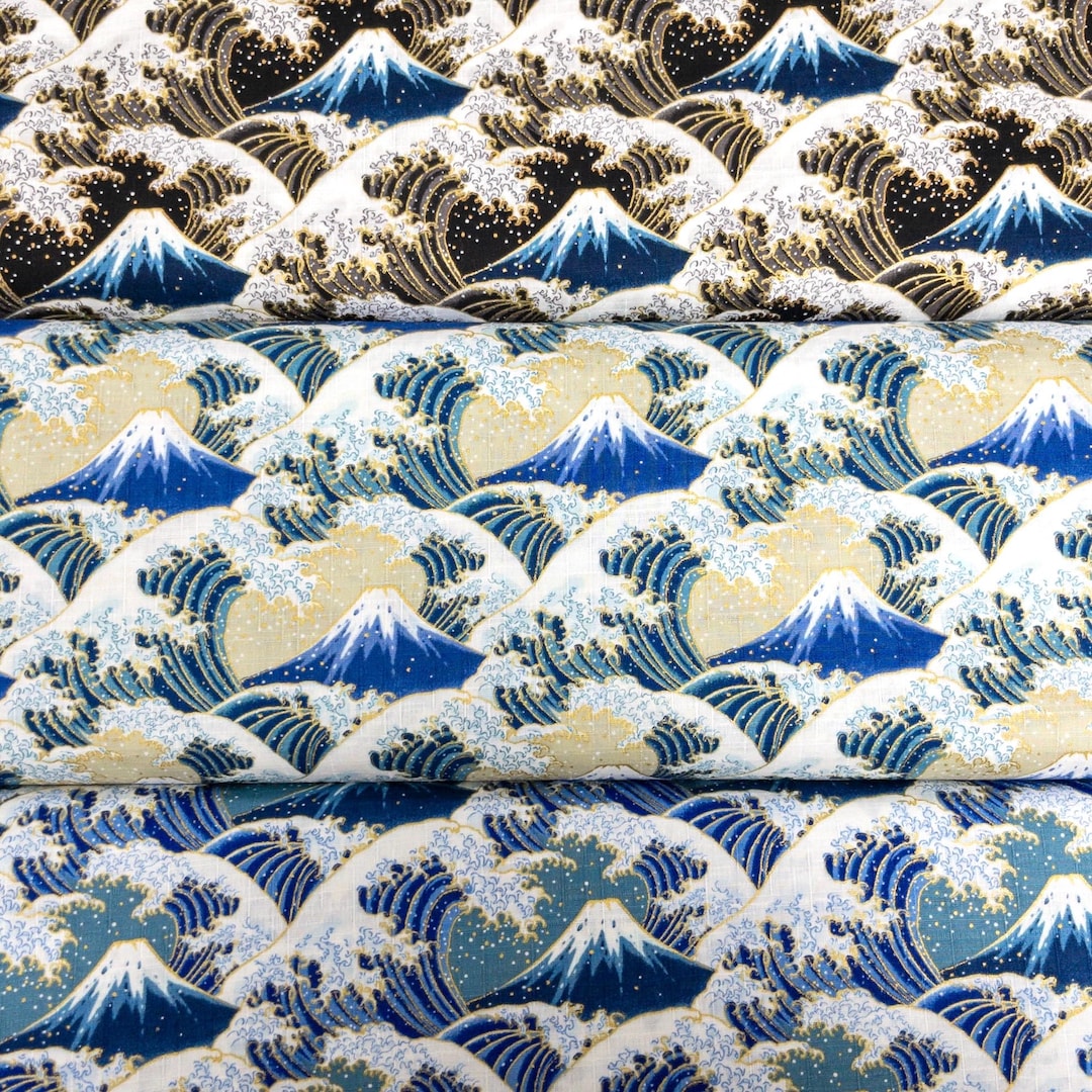 Fujisan Fuji Mount Bronzed the Great Wave off Kanagawa Cotton Poplin ...