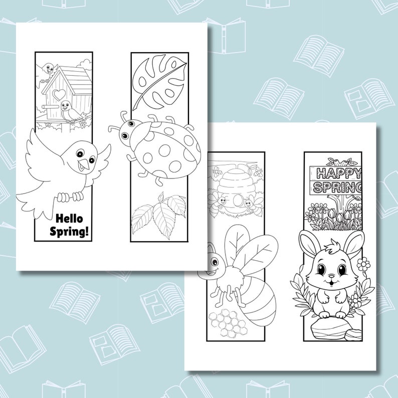 Spring Coloring Bookmarks, Printable Bookmarks, Digital Bookmarks ...