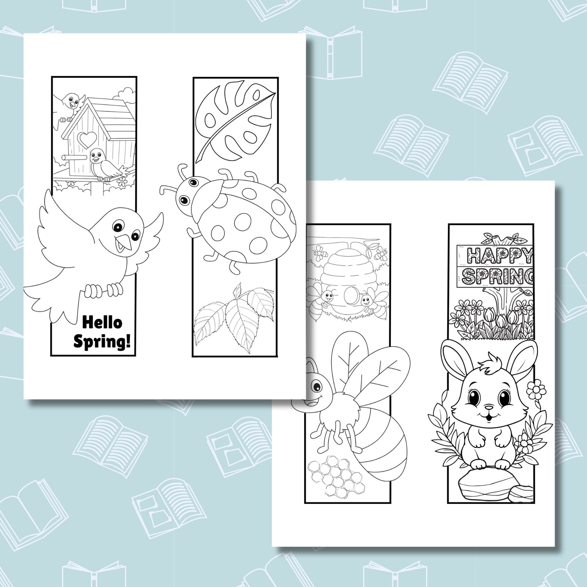 Spring Coloring Bookmarks, Printable Bookmarks, Digital Bookmarks ...