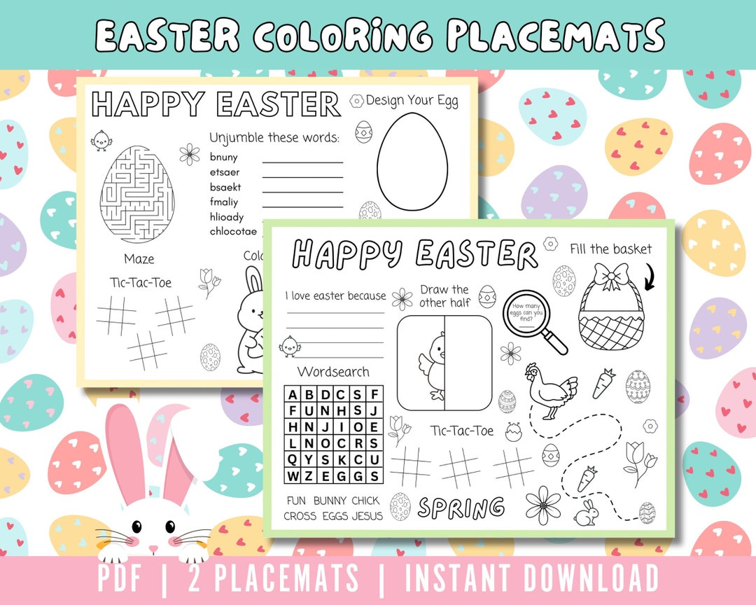 Kids Easter Coloring Placemat, Easter Placemats, Easter Coloring ...