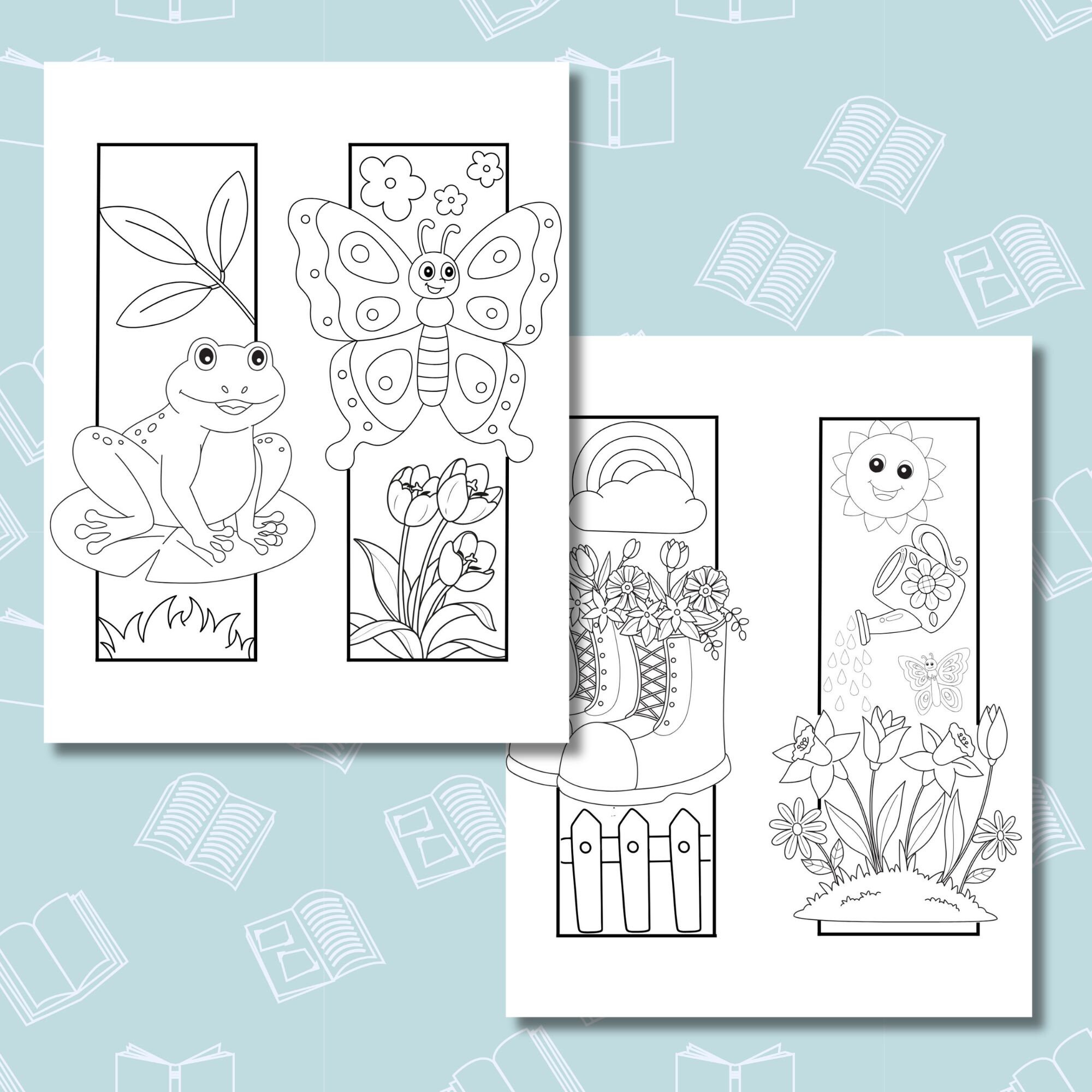 Spring Coloring Bookmarks, Printable Bookmarks, Digital Bookmarks ...