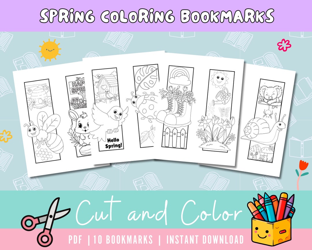 Spring Coloring Bookmarks, Printable Bookmarks, Digital Bookmarks ...