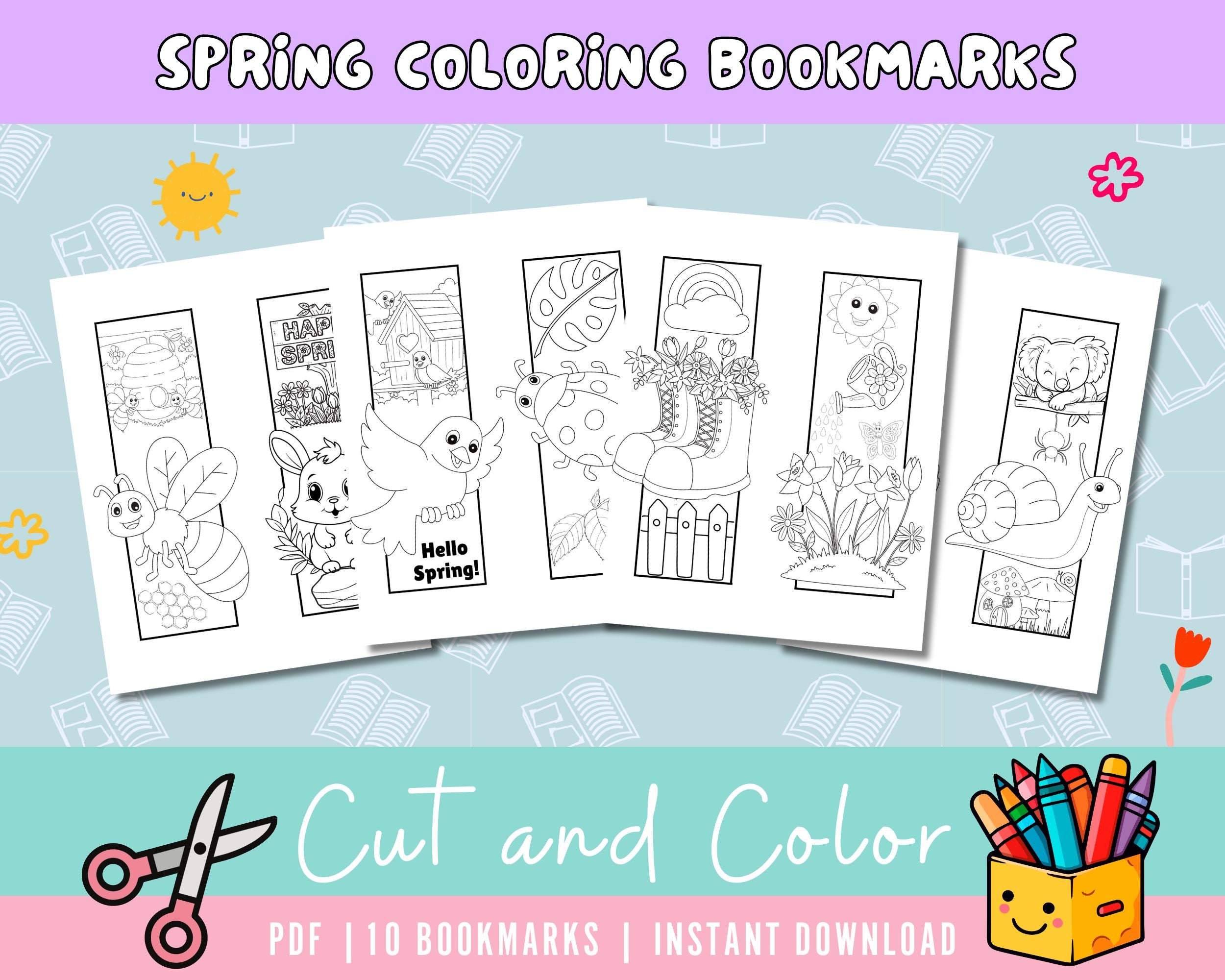Spring Coloring Bookmarks, Printable Bookmarks, Digital Bookmarks ...