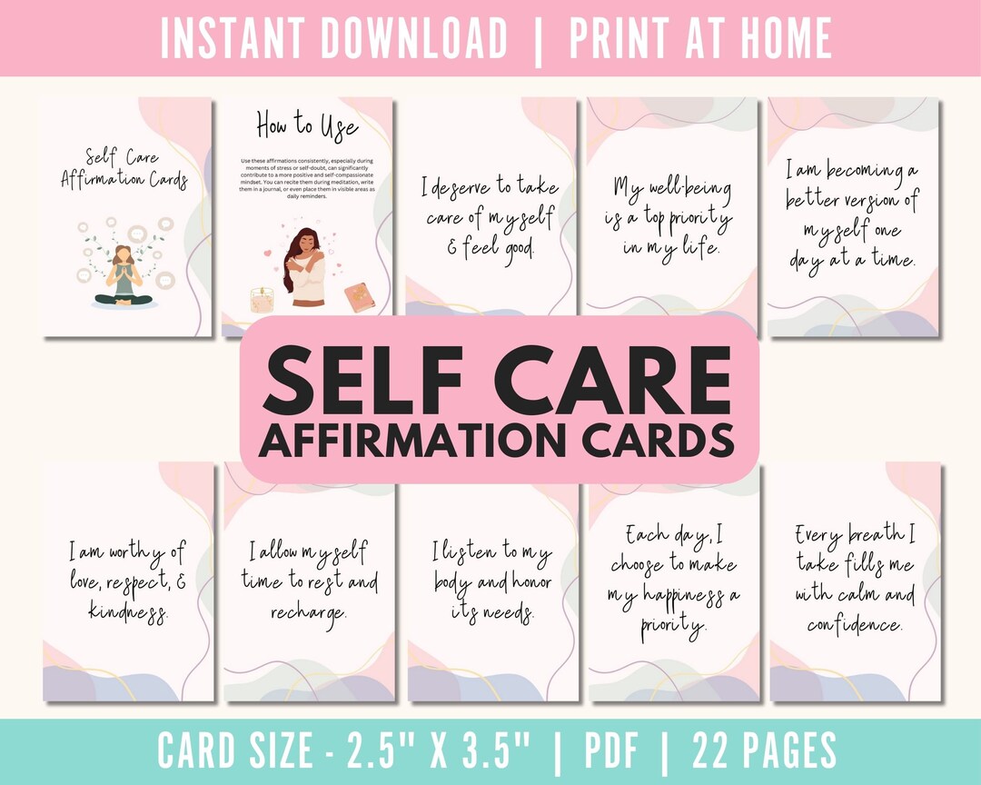 Selfcare Affirmation Cards, Digital Affirmation Cards, Positive ...