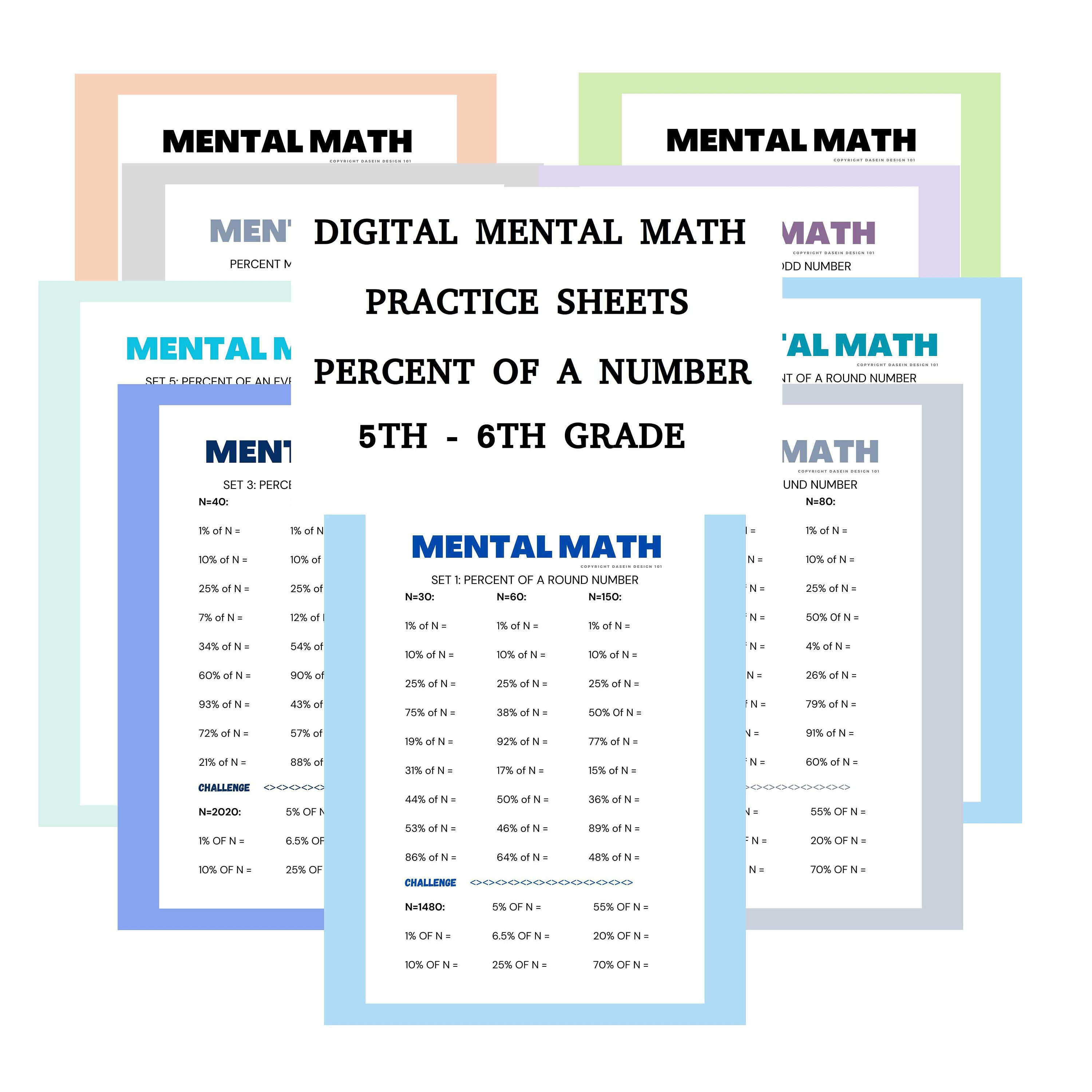 Printable PNG Files Mental Math Practice Sheets Percent of a Number ...